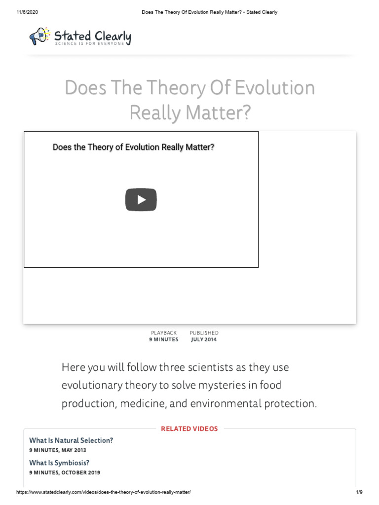Does The Theory of Evolution Really Matter - Stated Clearly | PDF ...
