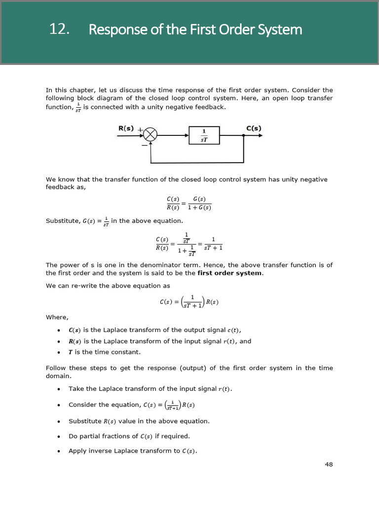 L12 Control Systems - Response of The First Order System | PDF | Feedback | Laplace Transform