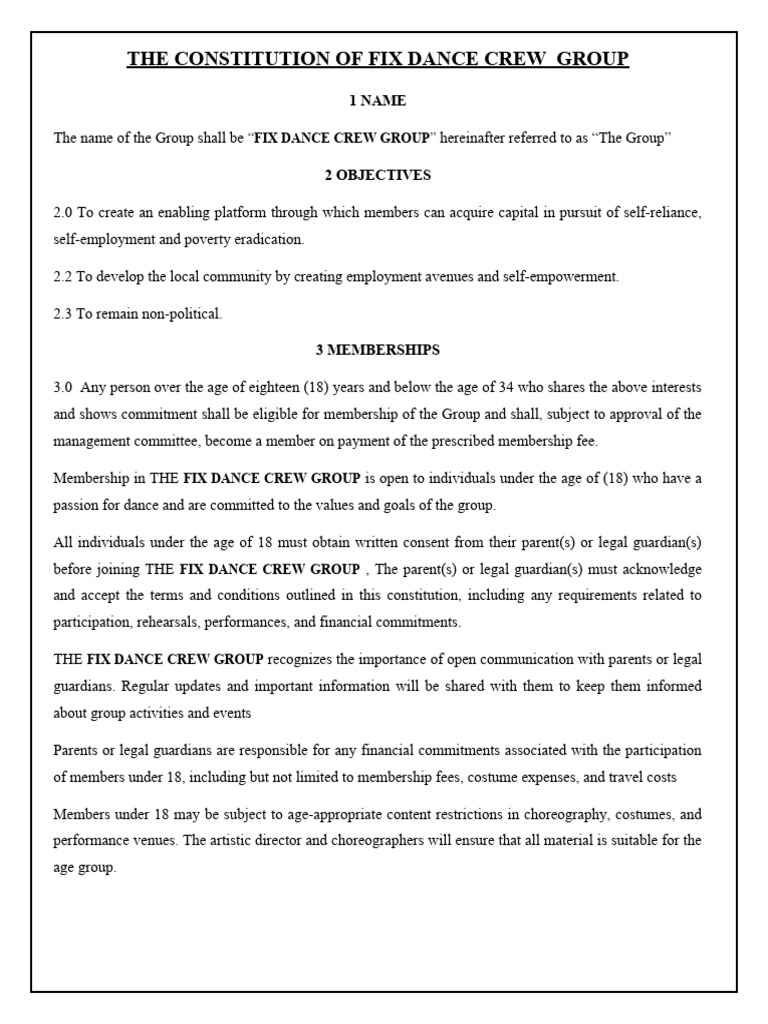 Constitution of FIX Dance Crew Group | PDF | Banks | Liquidation
