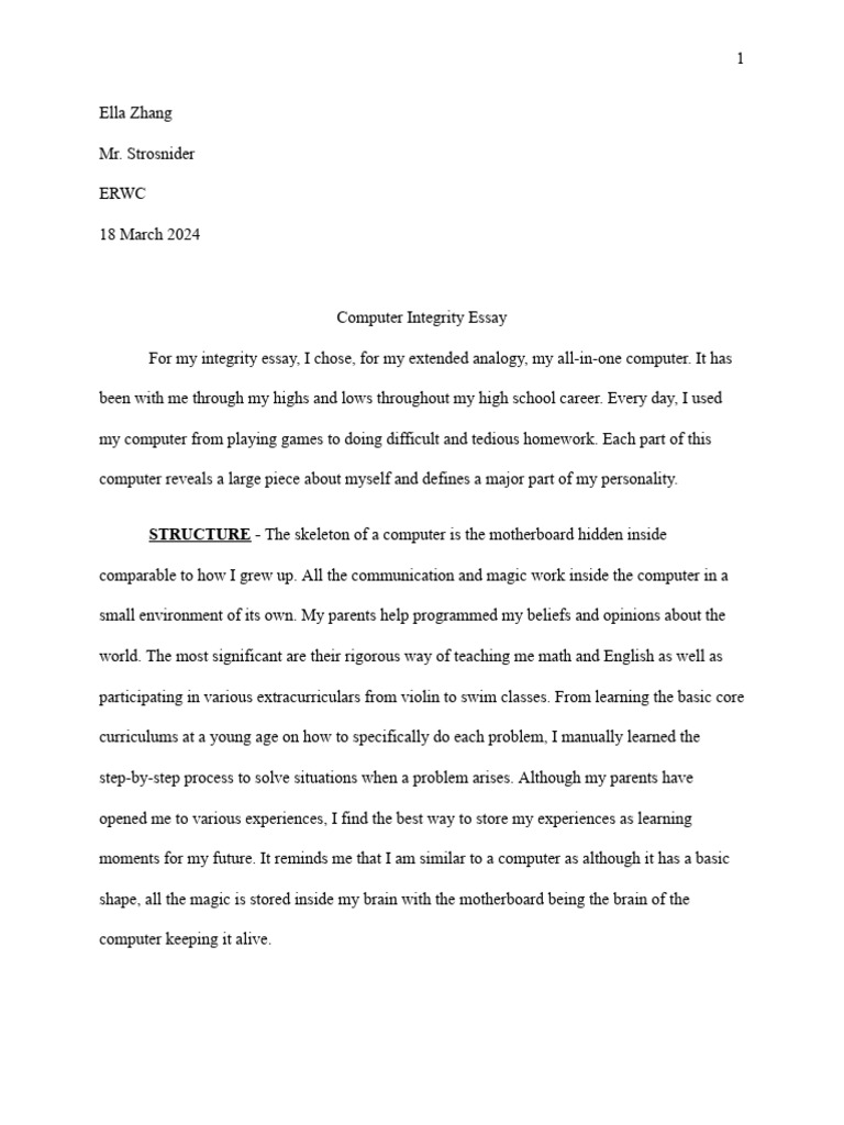 Computer Integrity Essay 4 | PDF | Psychology | Behavioural Sciences