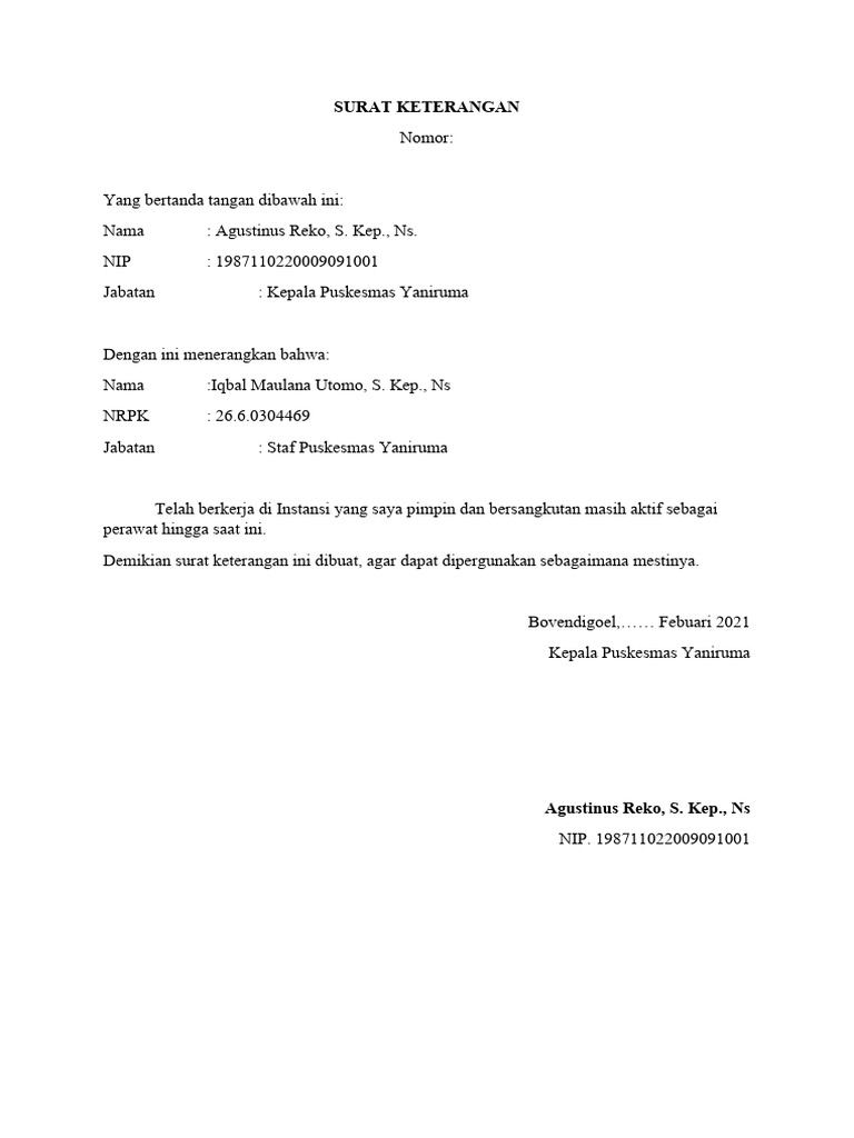 Draft SURAT KETERANGAN Kerja | PDF