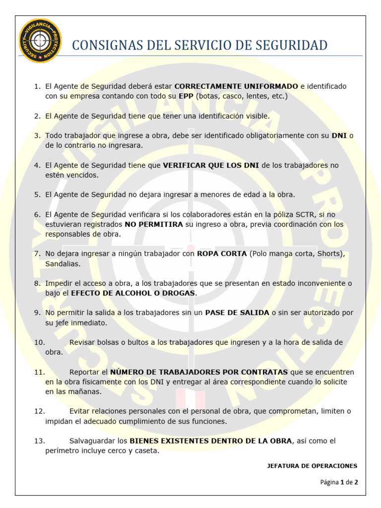 Consignas Servicio de Seguridad 2024 | PDF