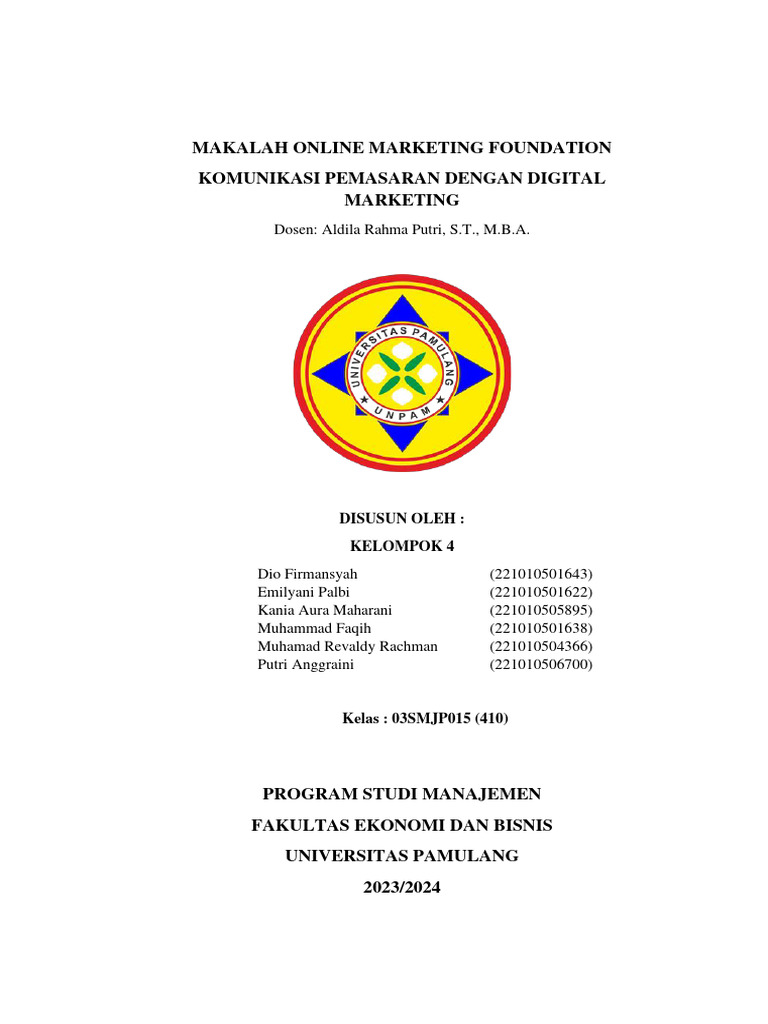 Makalah OMF Komunikasi Pemasaran Dengan Digital Marketing Kel 4 (Fix) | PDF
