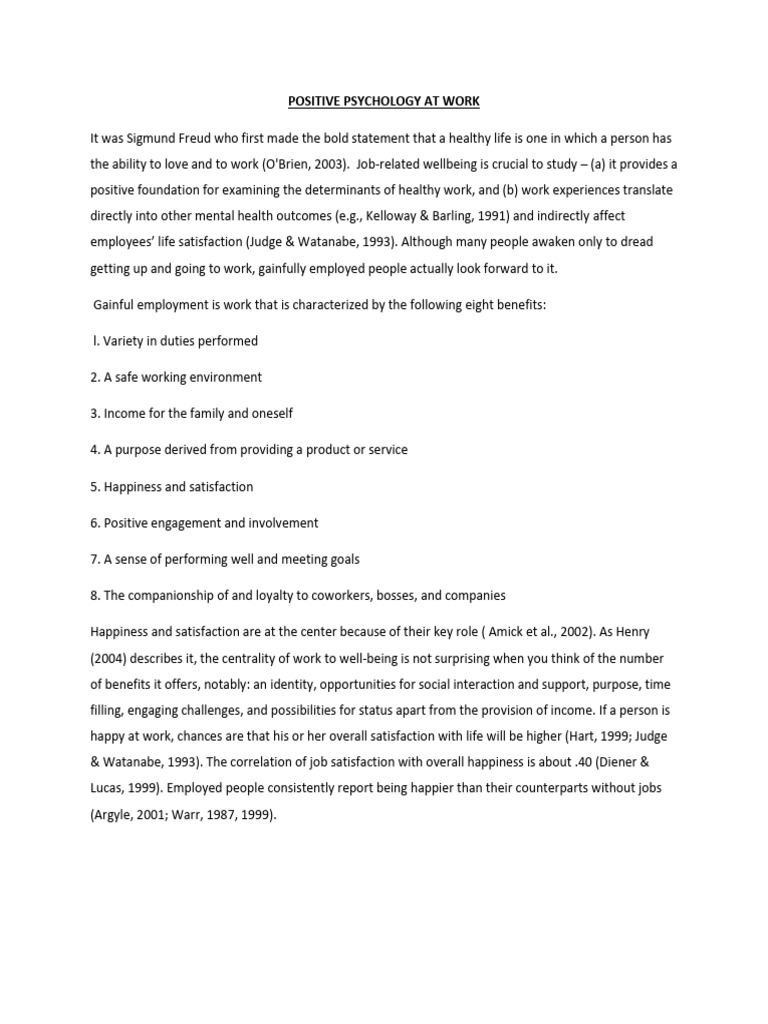Positive Psychology at Work | Download Free PDF | Leadership | Job ...