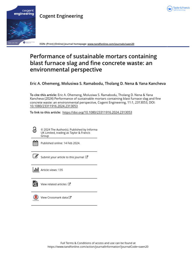 Performance of Sustainable Mortars Containing Blast Furnace Slag and ...