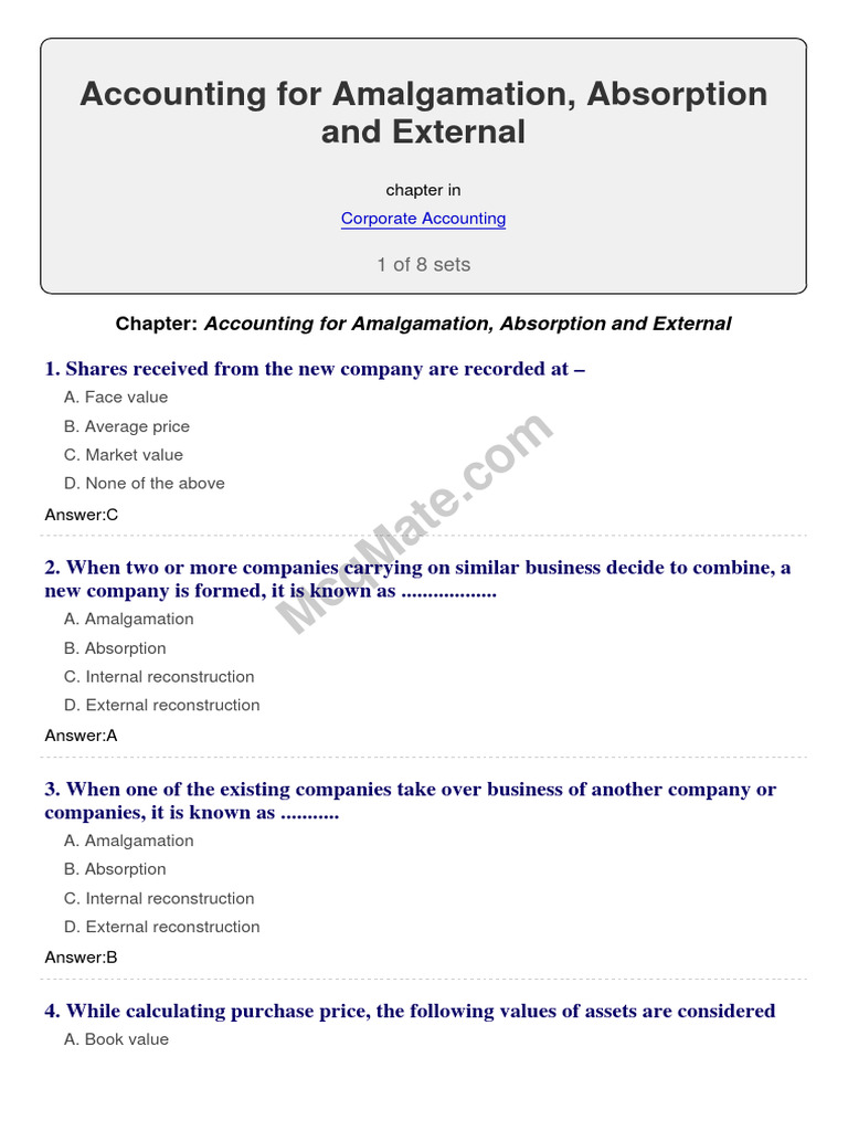Accounting-For-Amalgamation-Absorption-And-External-Corporate-Accounting (Set 1) | PDF | Book ...