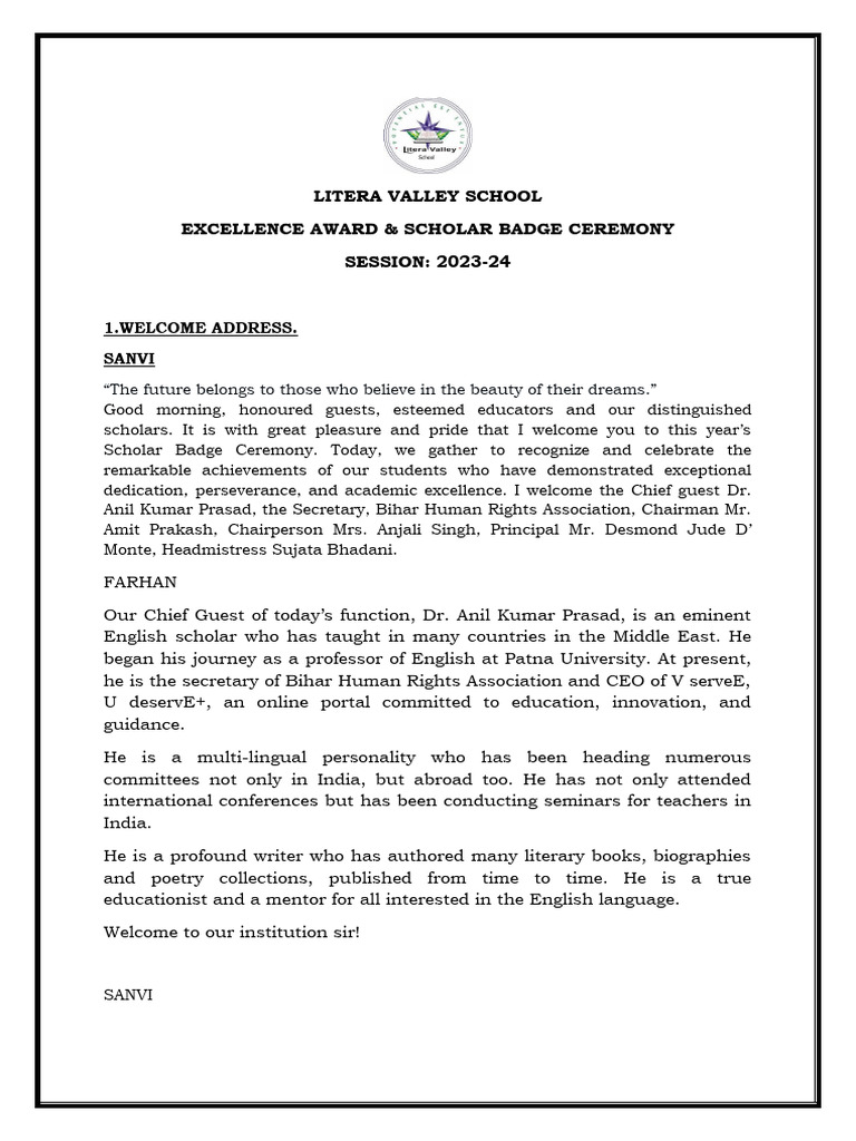 Excellence Award Scholar Award Document Script May 7 2024 | PDF