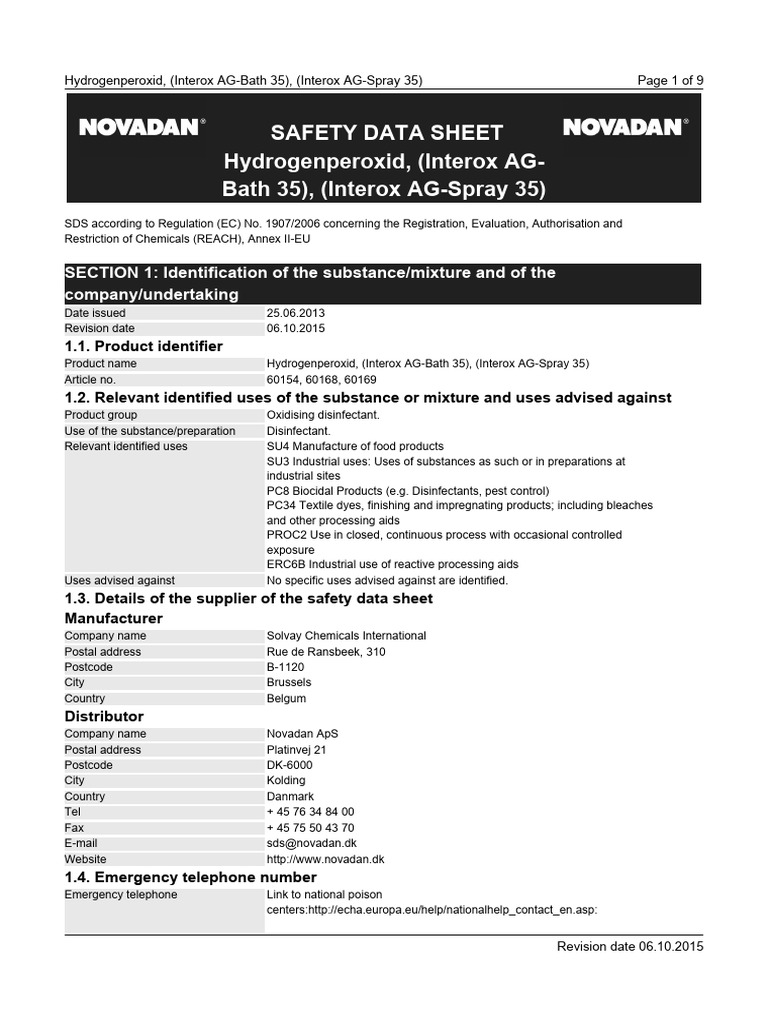 Air Zuur (H2o2) - Interox Ag Bath35-Spray35 | PDF | Firefighting ...