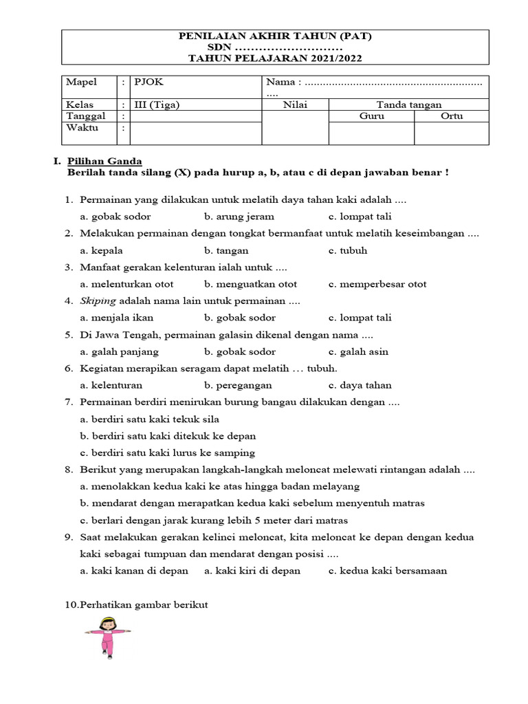 Soal Pat Pjok KLS 3 | PDF