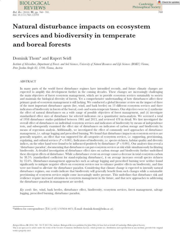 Biological Reviews - 2015 - Thom - Natural Disturbance Impacts On ...