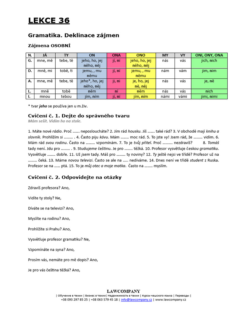 LEKCE 36 Zájmena | PDF