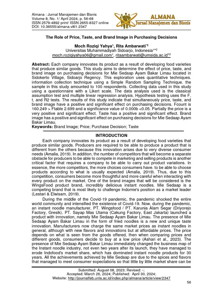Price, Taste, and Brand Impact on Purchases | PDF | Regression Analysis ...