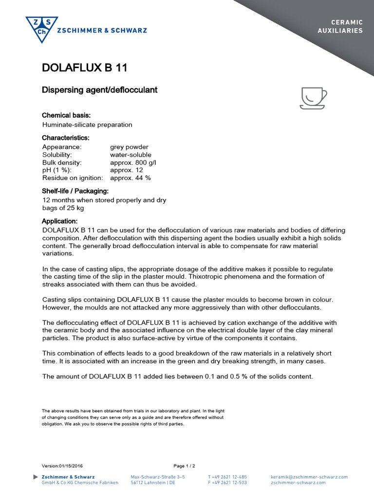 Dolaflux B 11: Dispersing Agent/deflocculant | PDF | Clay | Solid