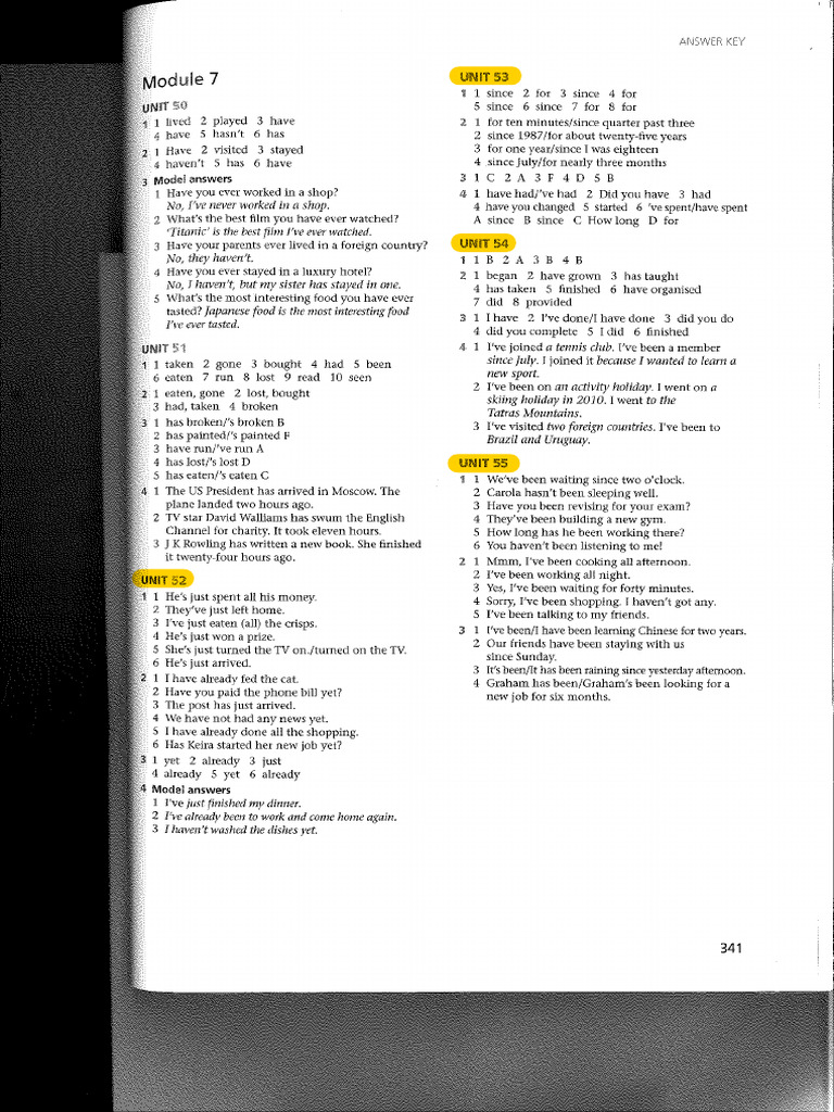 Present Perfect, Past Simple, Present Perfect Continuous Answer Key | PDF