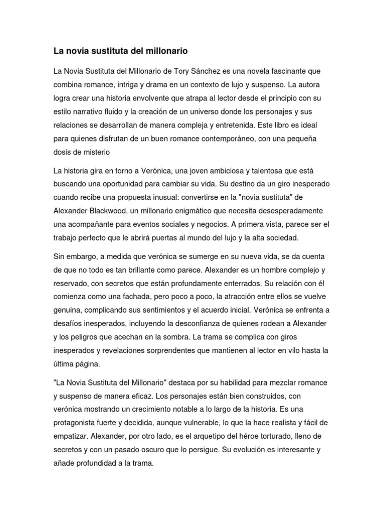 La Novia Sustituta del Millonario | PDF | Suspense (Género) | Novelas