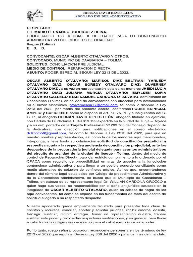 Poder Especial Ley 2213 Del 2022. | PDF | Justicia | Crimen y violencia