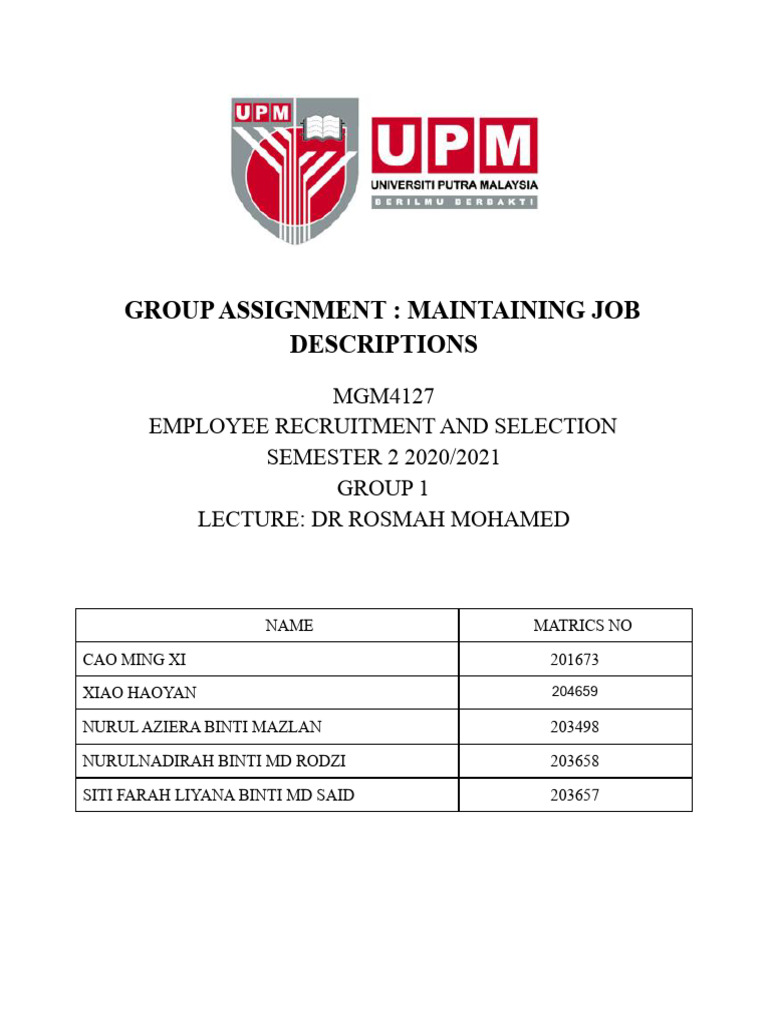 Group Assignment - Maintaining Job Descriptions | PDF | Employment | Recruitment