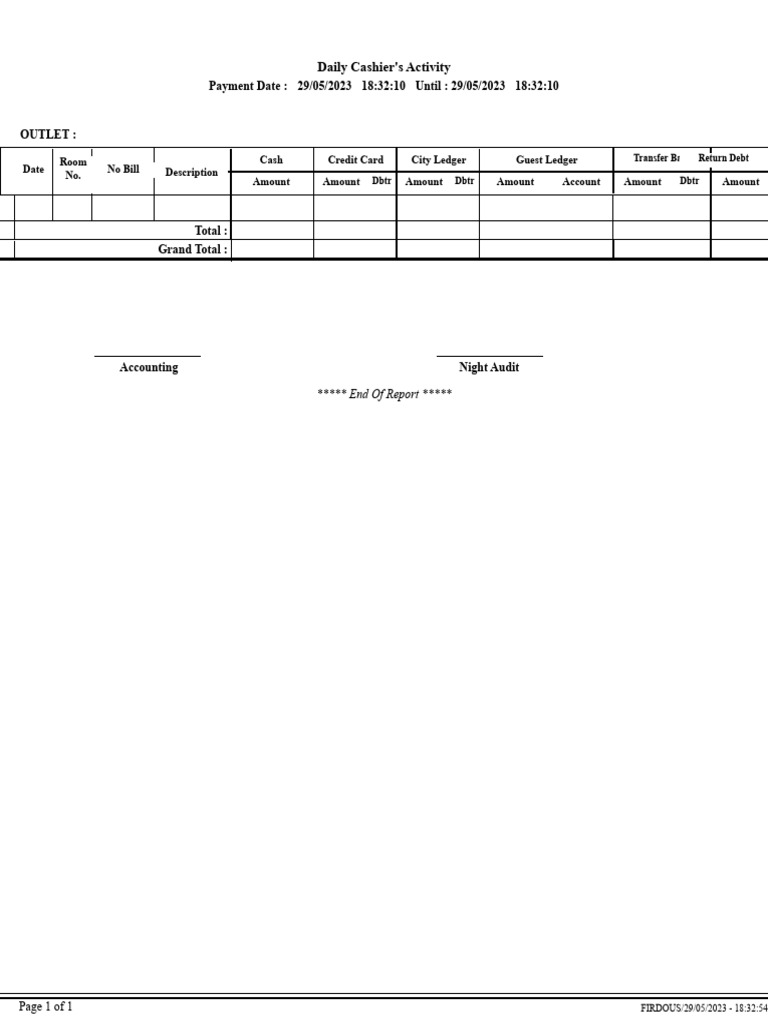 Daily Cashier Activity Report 29/05/2023 | PDF