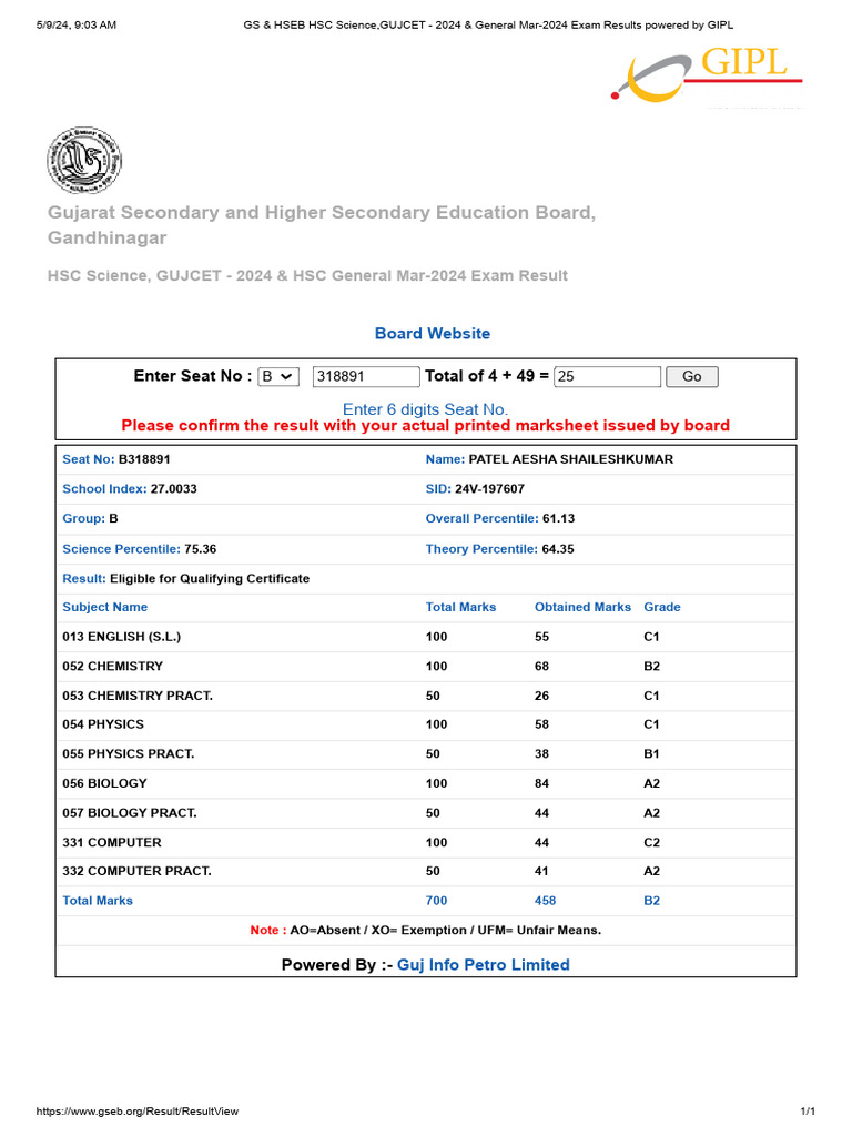GS & HSEB HSC Science, GUJCET - 2024 & General Mar-2024 Exam Results ...