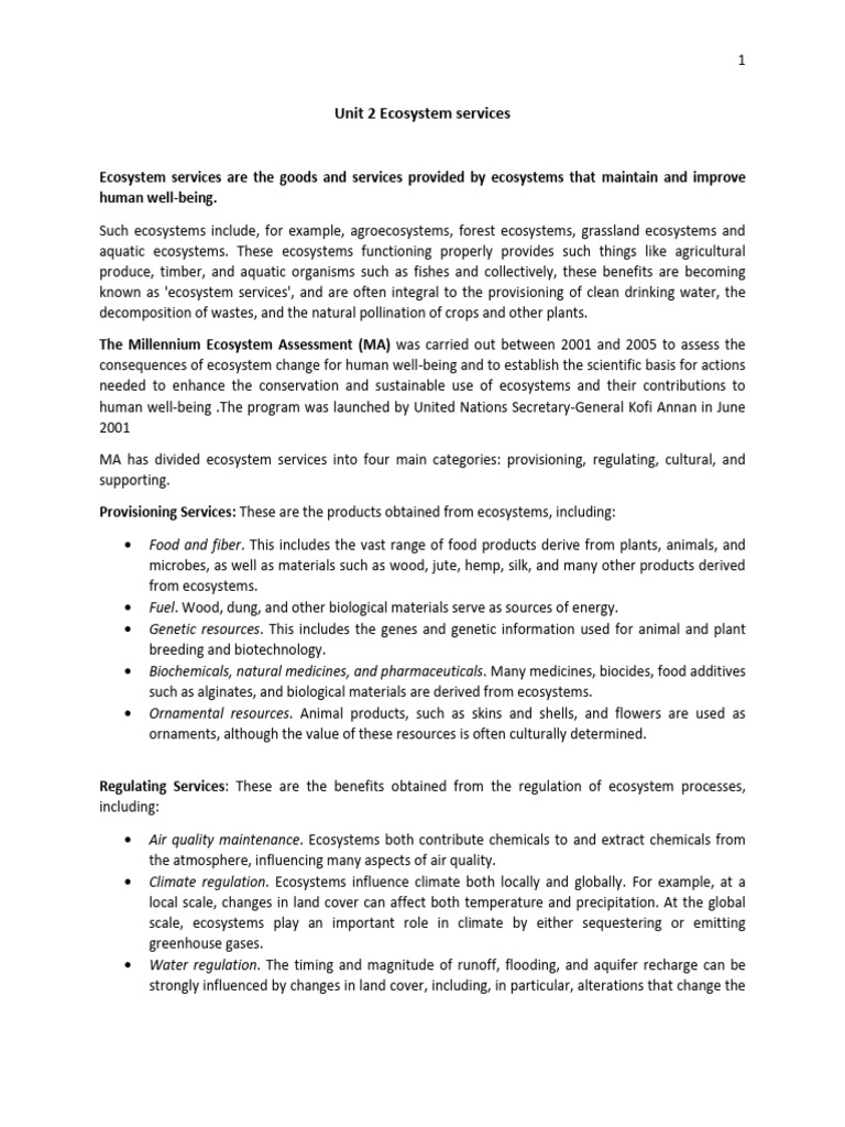 Unit 2 Ecosystem Services | PDF | Restoration Ecology | Ecosystem