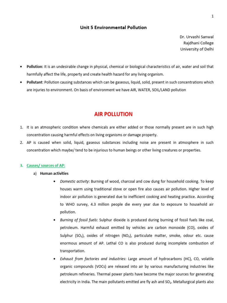 Unit 5 Environmental Pollution | PDF | Particulates | Air Pollution