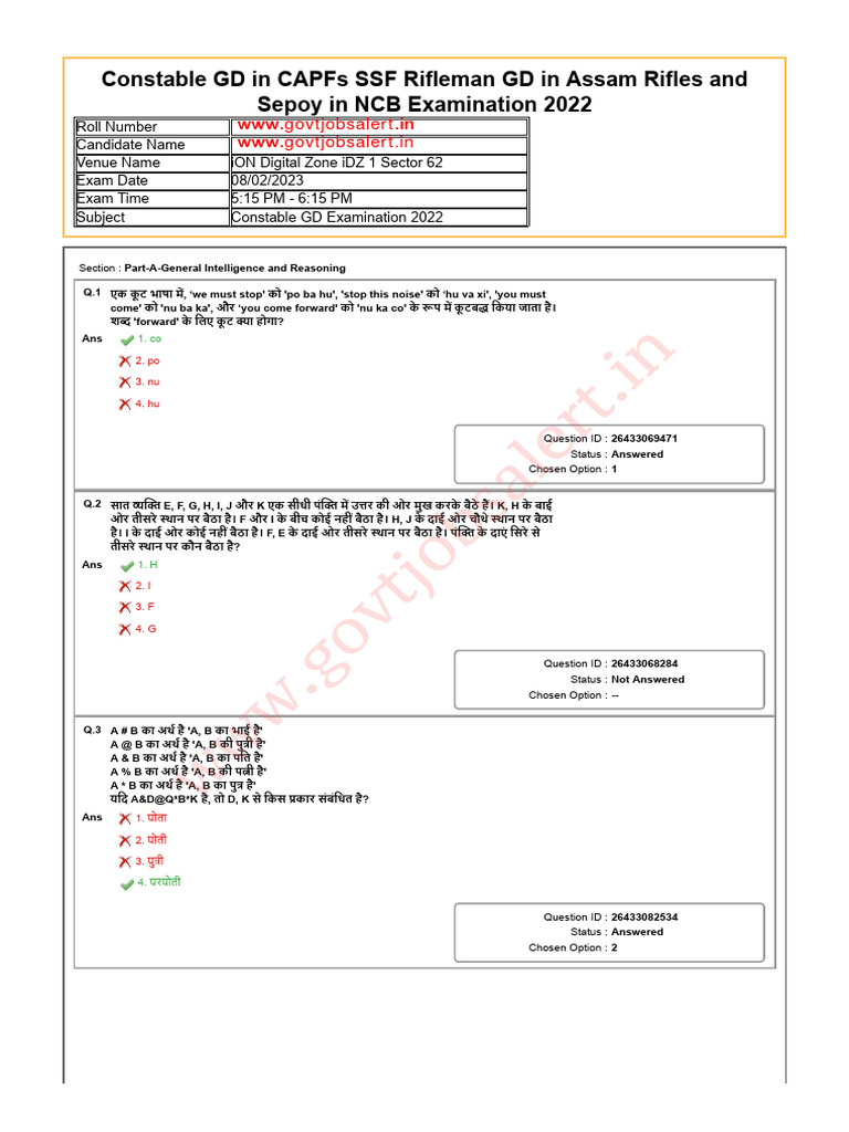 SSC GD Paper 2022 in English – Set 02 | PDF