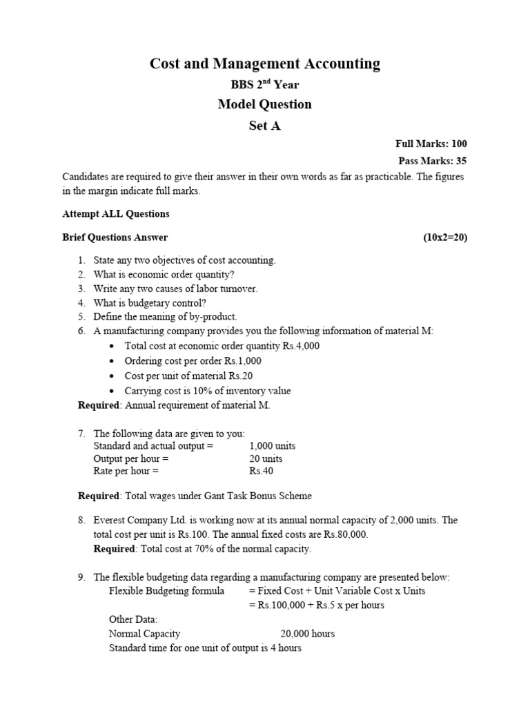 3 Model Q. Set A BBS 2nd Year Cost and Management - Accounting | PDF ...
