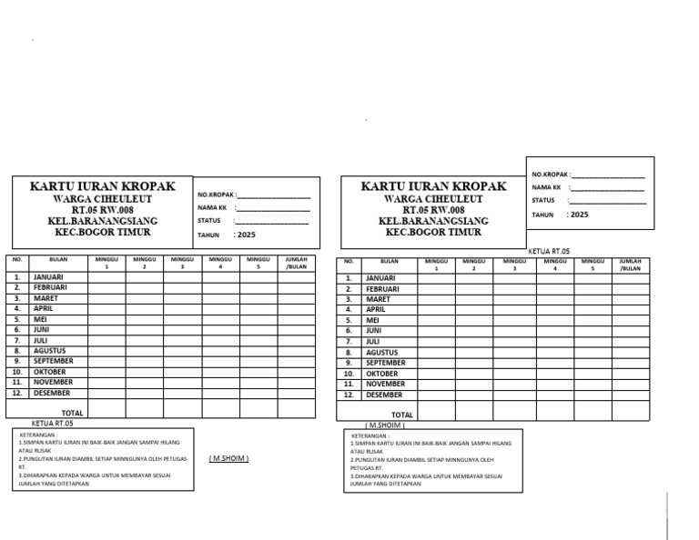 Kartu Iuran Warga 2024 | PDF