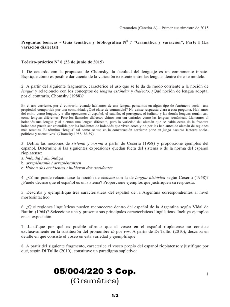 TeÃ Rico Prã¡ctico 8 - Preguntas Teã Ricas 2015 GramÃ¡tica y Variaciã N | PDF | Dialecto ...