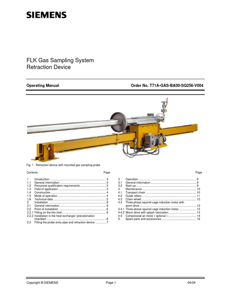 FLK Gas Sampling System Retraction Device: Operating Manual Order No ...