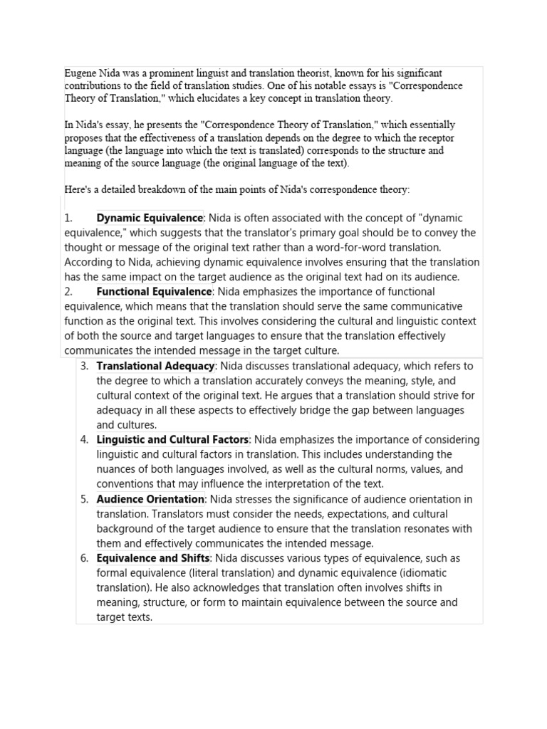 Nida's Correspondence Theory of Translation | PDF | Translations ...
