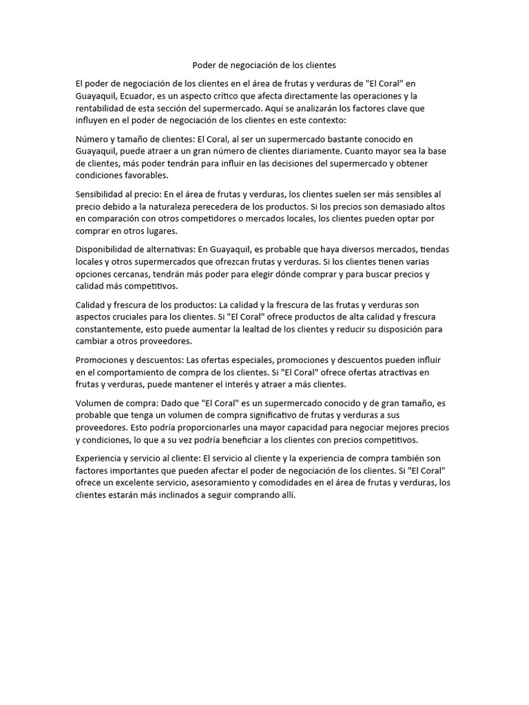 Poder de Negociación de Los Clientes | PDF | Supermercado | Mercado ...