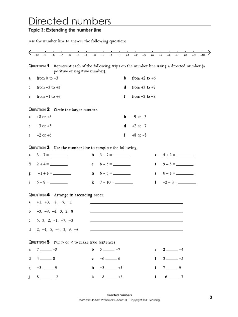 Directed Number Quiz | PDF