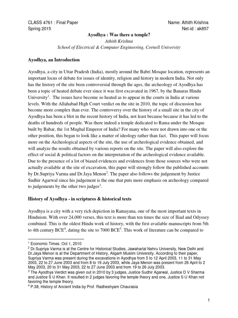 Ayodhya Was There A Temple | PDF