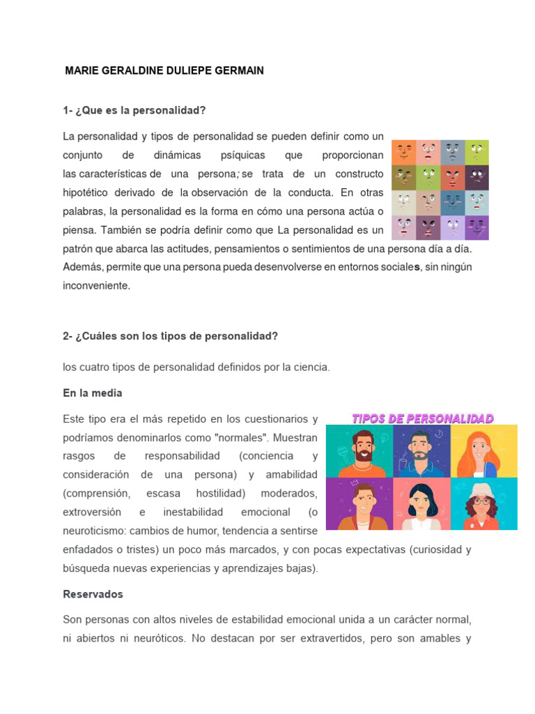 Tipos y Componentes de la Personalidad | PDF | Temperamento ...