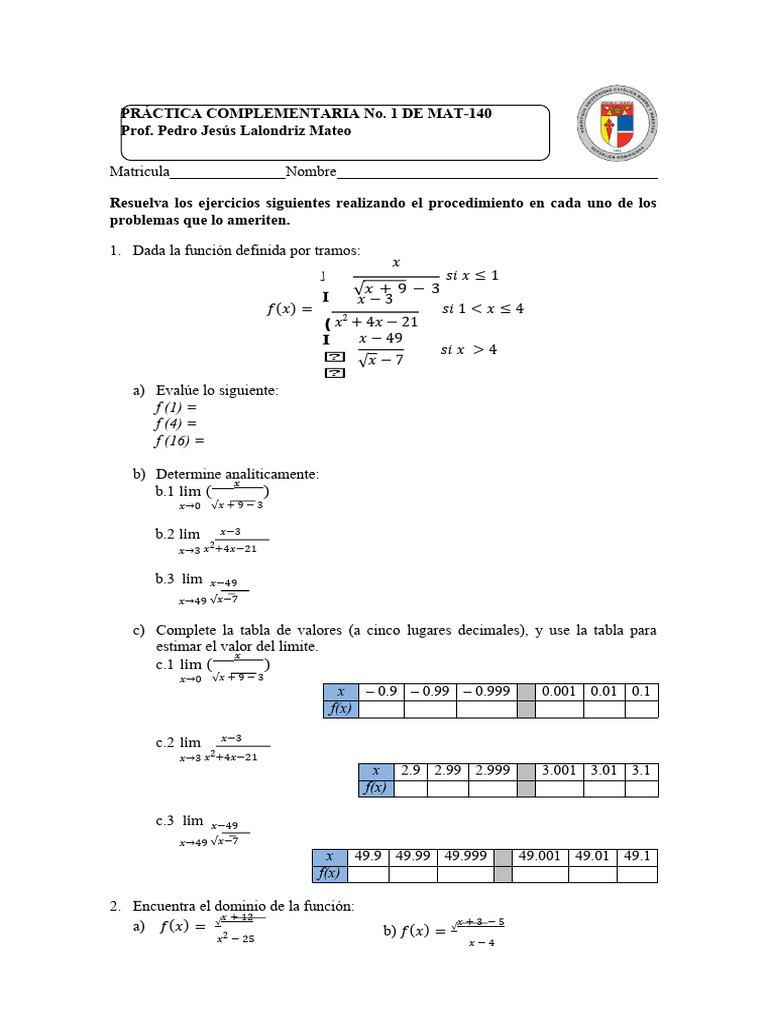 PRÁCTICA COMPLEMENTARIA No. 1B DE MAT-140 | PDF | Línea (geometría) | Geometría euclidiana