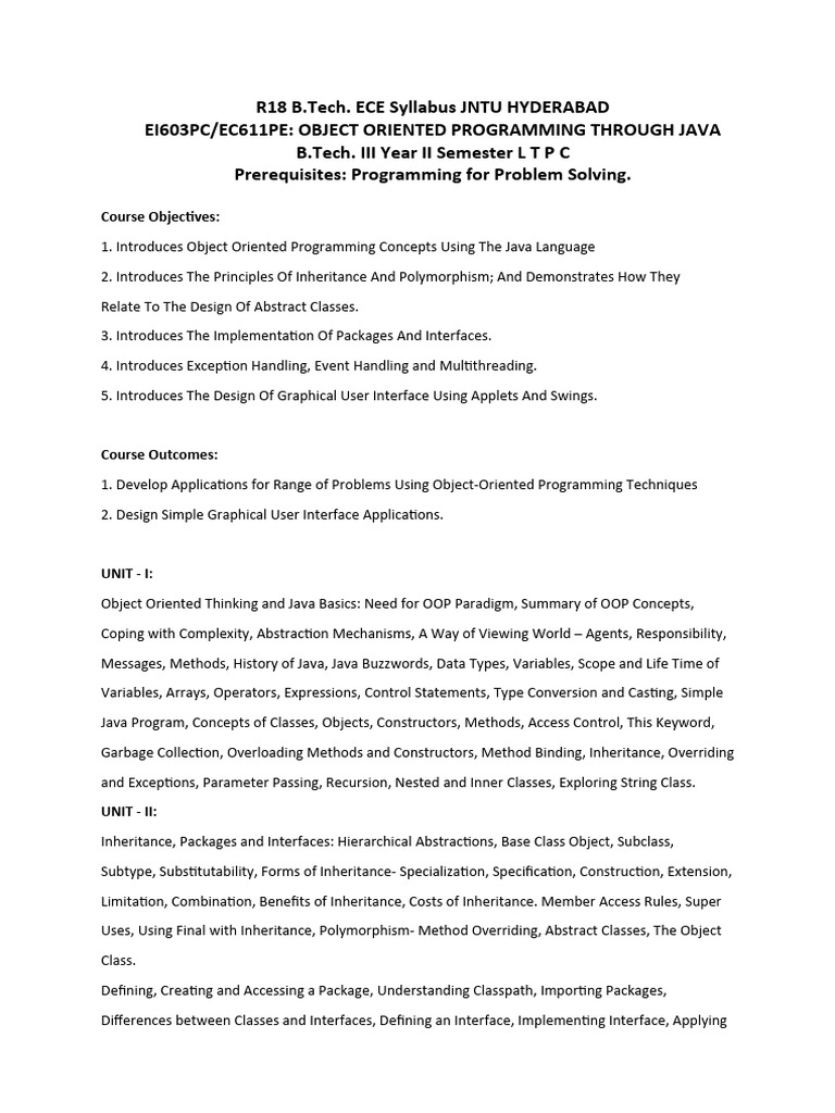 Oops Through Java Btech 3rd Year Notes Pdf Inheritance Object Oriented Programming