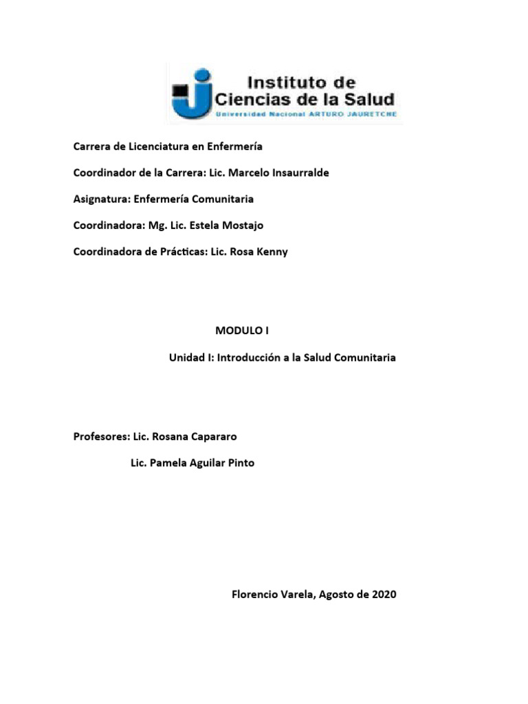 Enfermería Comunitaria Módulo 1 Unidad I | Descargar gratis PDF | Salud pública | Comunidad