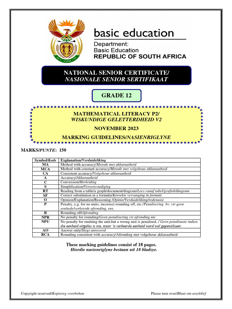 Mathematical Literacy P2 Nov 2023 MG Afr & Eng | Download Free PDF ...