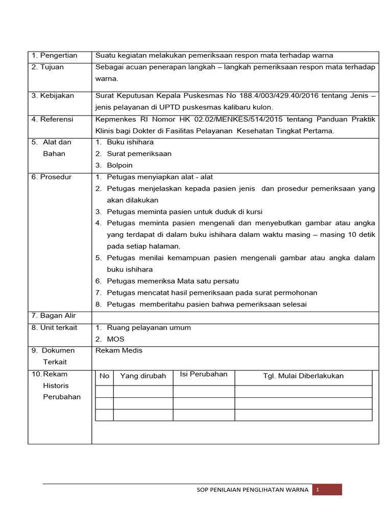 Sop Pemeriksaan Isihara | PDF