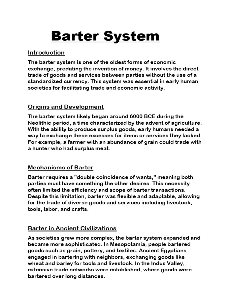 Barter System | PDF | Money | Barter