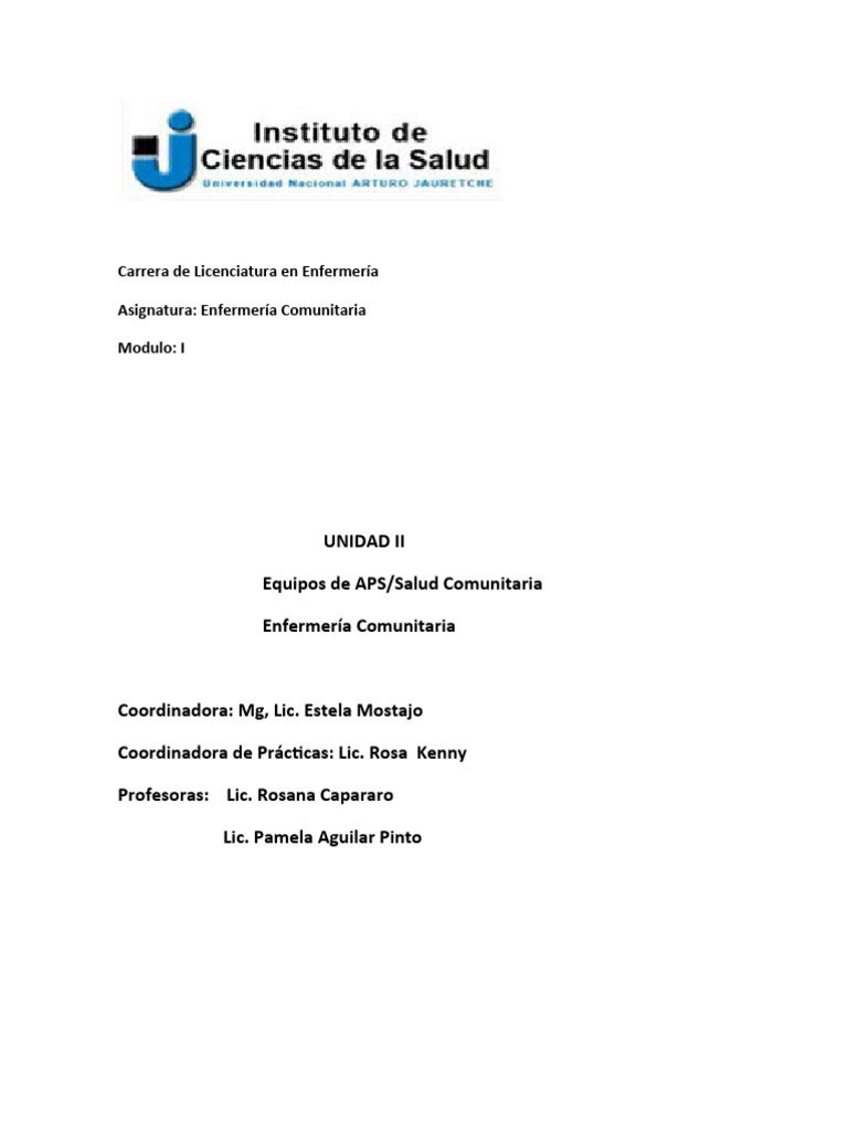 Enfermeria Comunitaria Módulo 1 Unidad II | PDF | Enfermería | Hospital