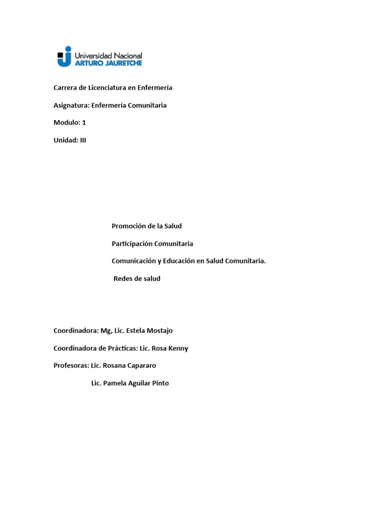 Enfermeria Comunitaria Módulo 1 Unidad III | PDF | Promoción de la salud | Planificación