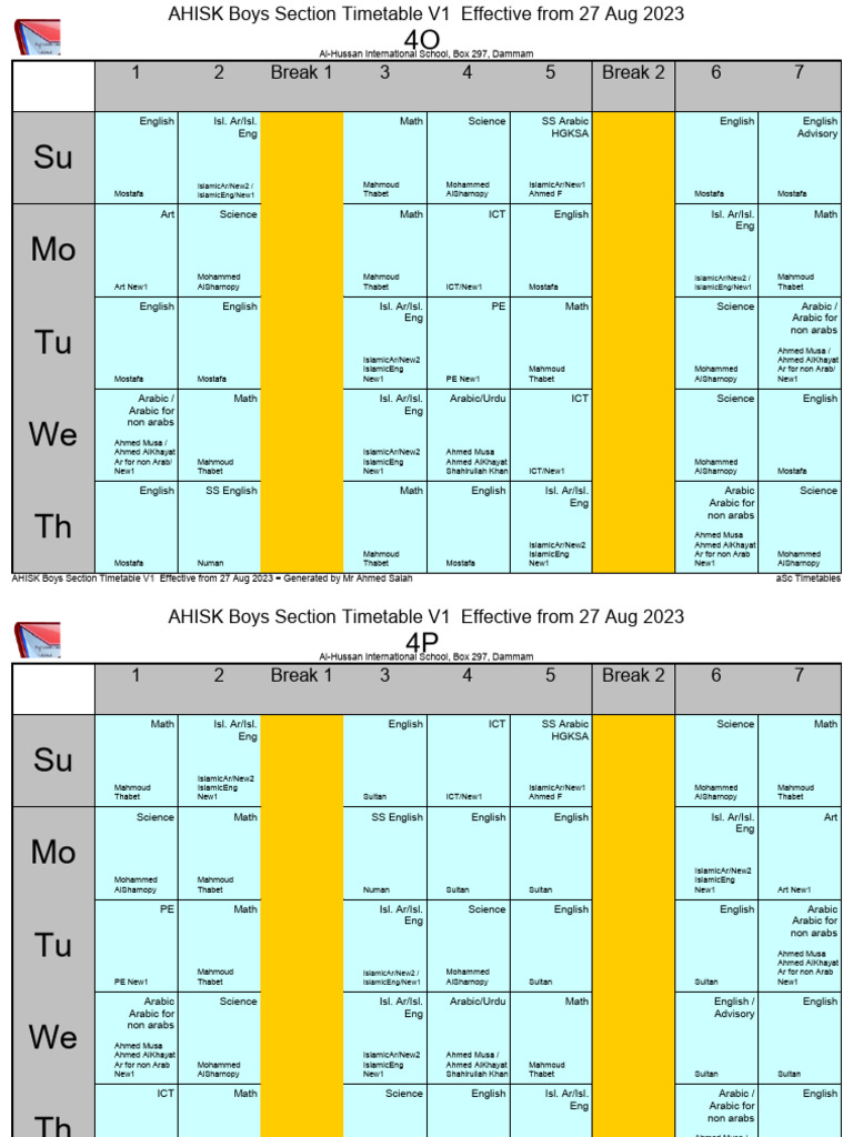 Timetable 2023-2024 | PDF