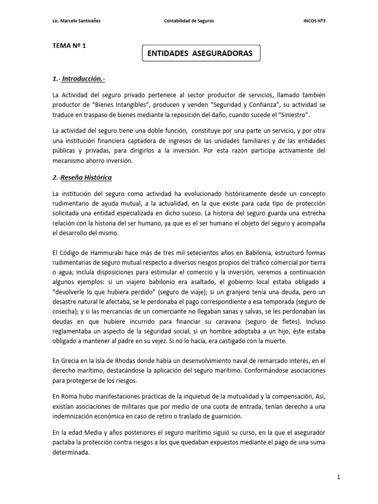 Tema 1 Entidades Aseguradoras | PDF | Póliza de seguros | Seguro