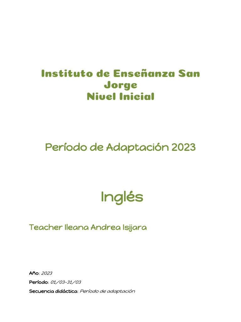 Adaptación al Inglés para Niños | PDF | Enseñando | Aprendizaje