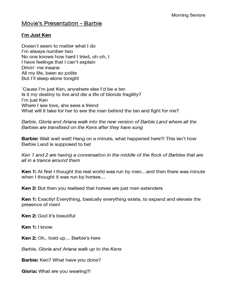 Barbie Concept Script and Lyrics | PDF | Poetry