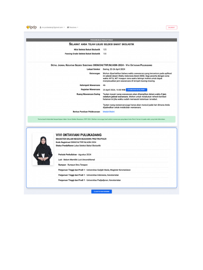 Bukti Pendaftaran Beasiswa LPDP | PDF