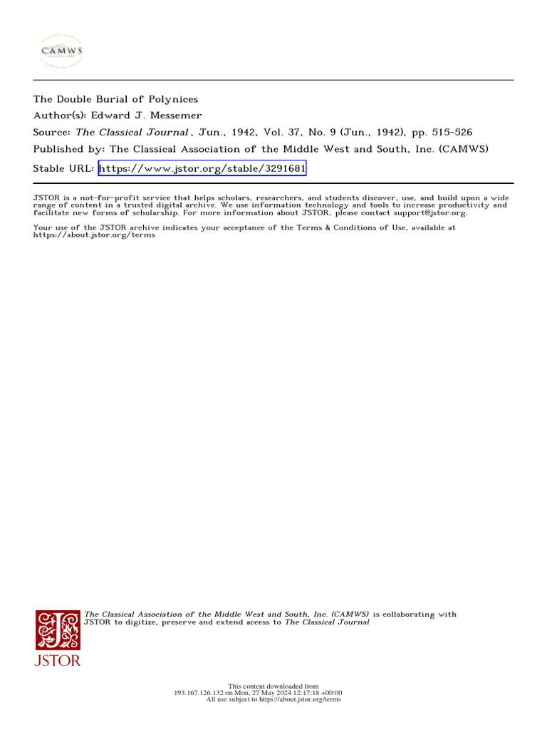 Analyzing Polynices' Double Burial | PDF | Sophocles