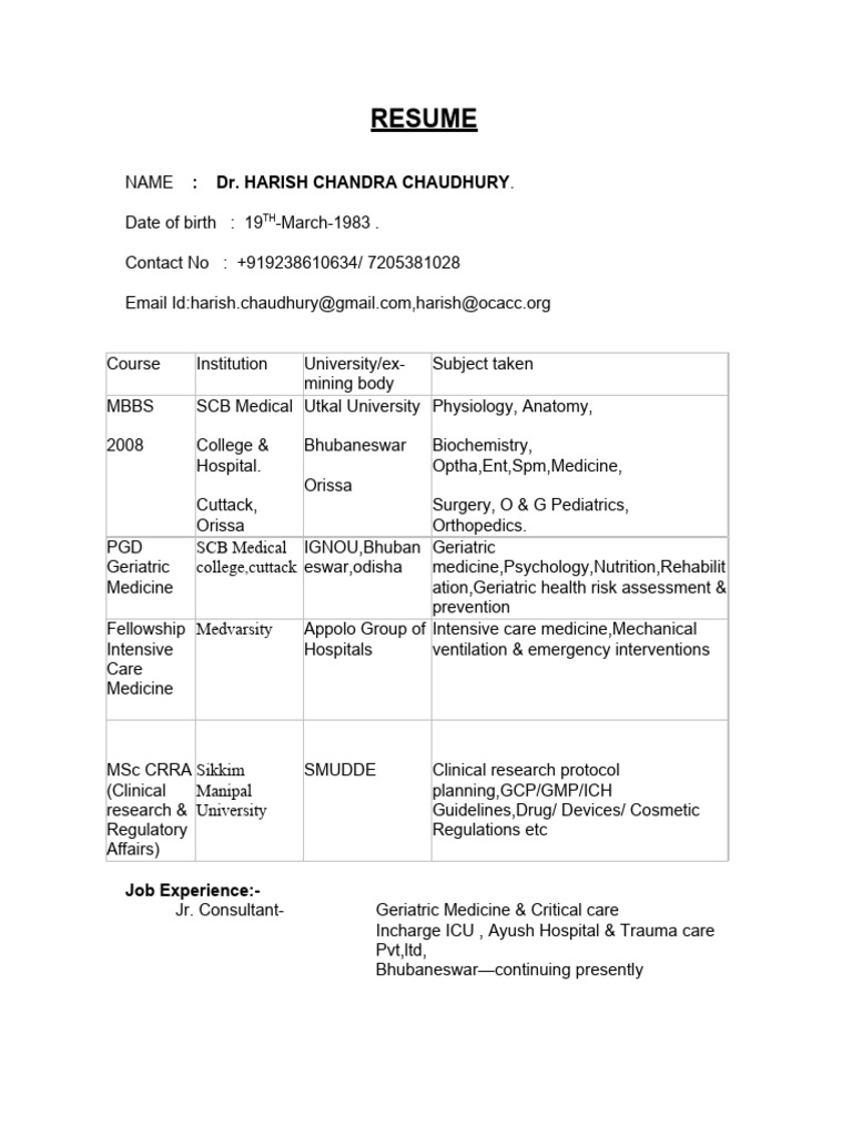 CV..DR Harish | Download Free PDF | Intensive Care Medicine | Medicine